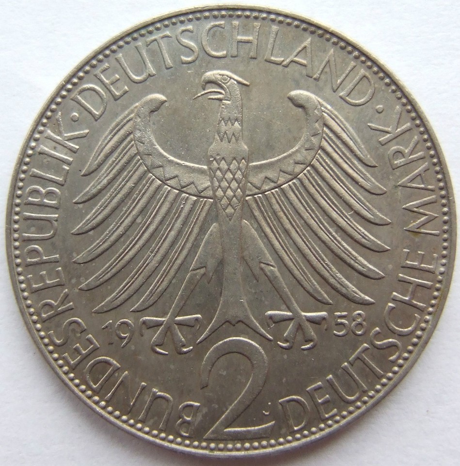 Coin Frg Max Planck 2 German Mark 1958 J IN Extremely fine / | eBay