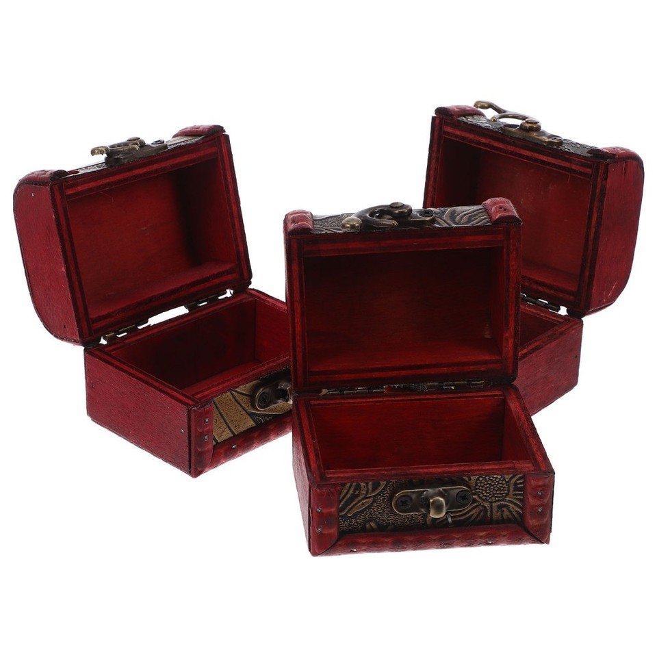 3pcs Mini Treasure Chest - Retro Jewelry Storage Box With Lid & Hasp ...