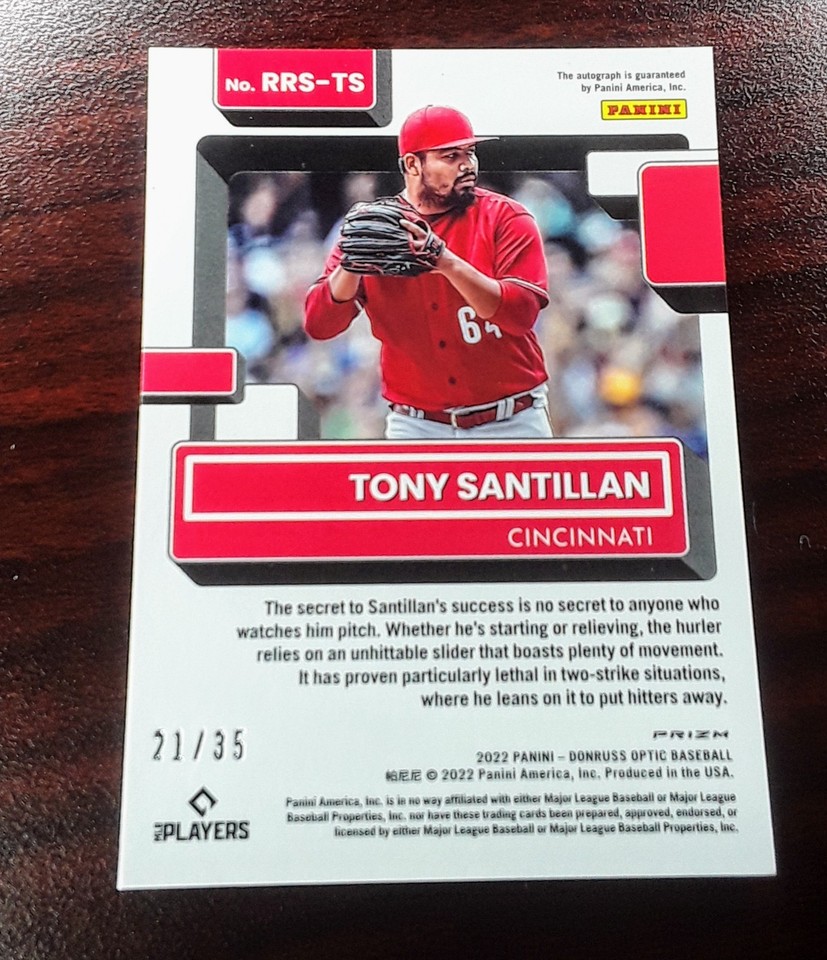 Tony Santillan 2022 Donruss Optic Rated Rookie Auto Blue Prizm /35 Reds ...