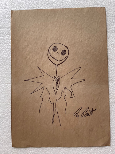 tim burton drawing and painting on old paper signed stamped vintage | eBay