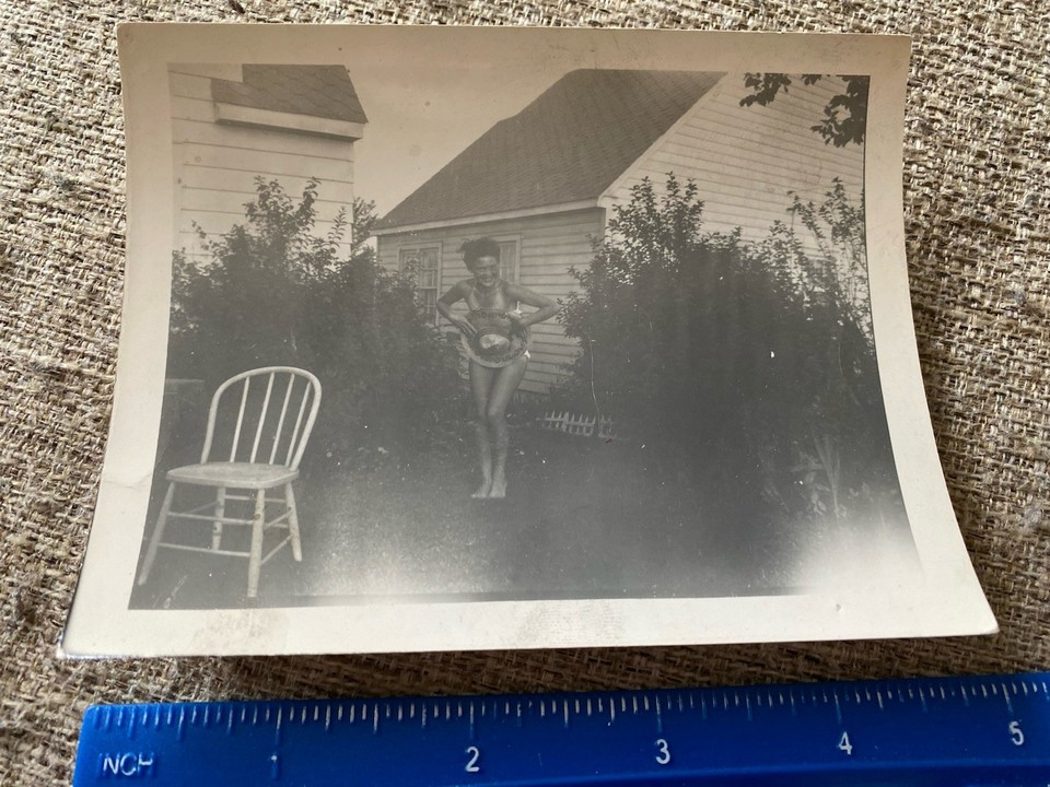 WWII Era Photo Sweetheart Cheesecake Woman Poses Tan Lines Covered ...