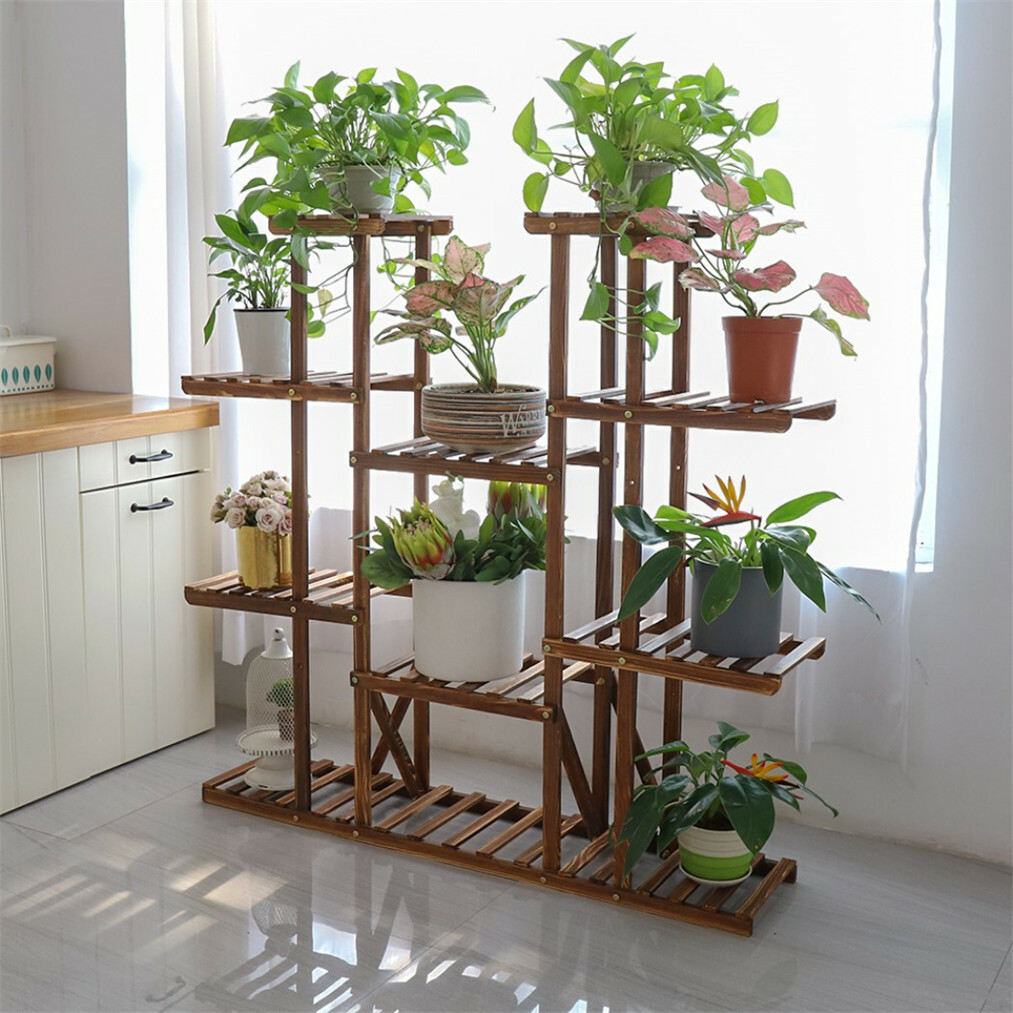 Extra Large 11Tier Wood Plant Stand 46" Tall Carbonized 17 Pot Flower ...