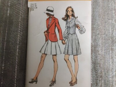 VINTAGE 1970s Pattern PLEATED SKIRT VEST Fitted Jacket Simplicity 9818 ...