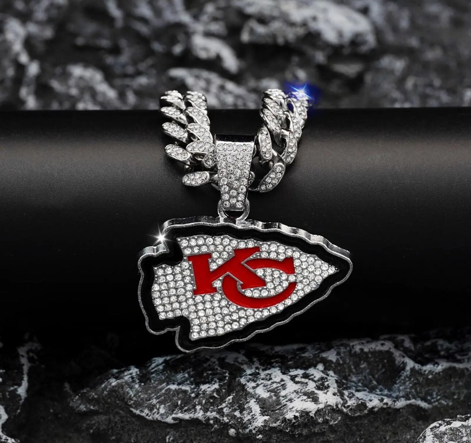 Kansas City Chiefs GEM NECKLACE Gold/Silver Bling Hip Hop Pendant & 24 ...