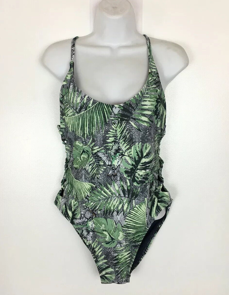 Sam Edelman Green Tropical Leaf & Hummingbird Print One Piece Bathing ...