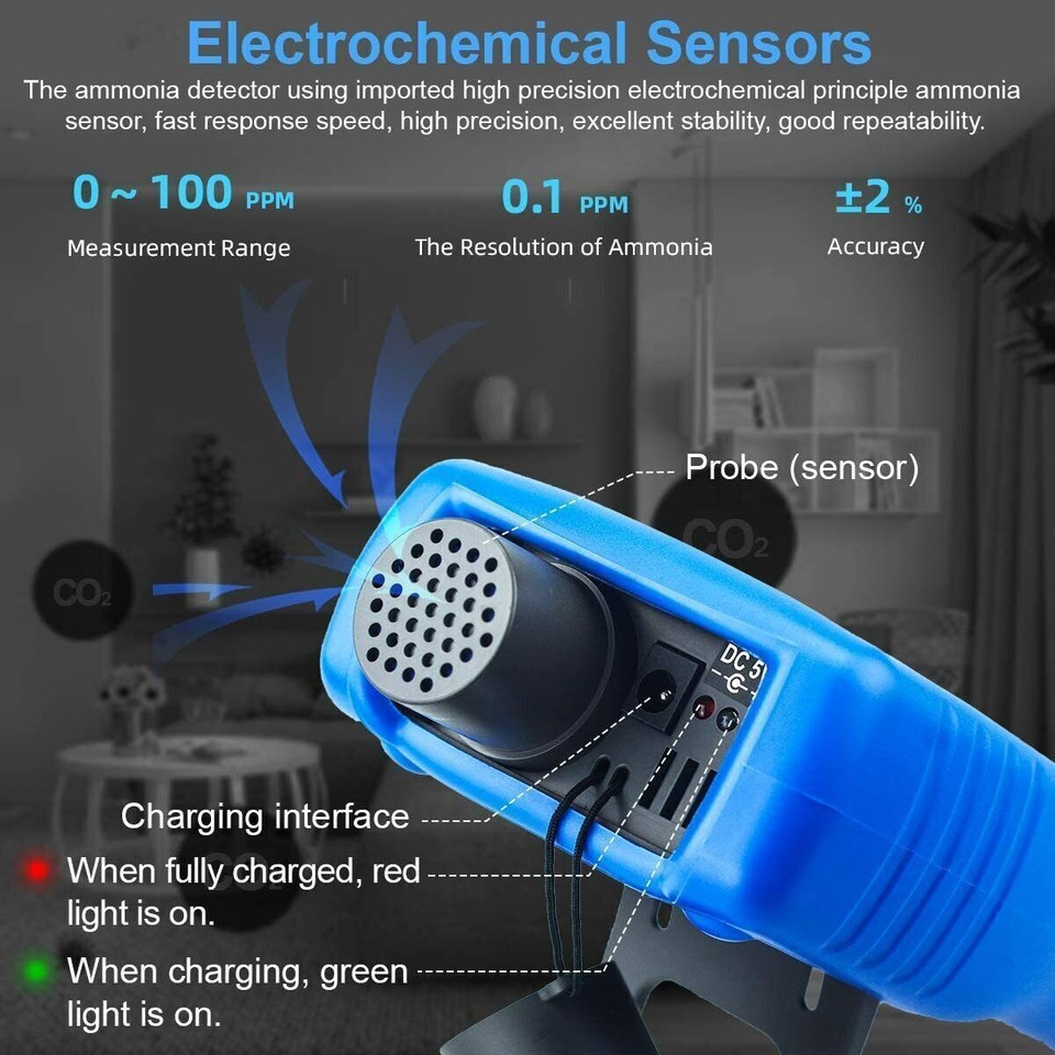Ammonia Gas Detector Meter Portable Handheld Smart Sensor NH3 Detector ...