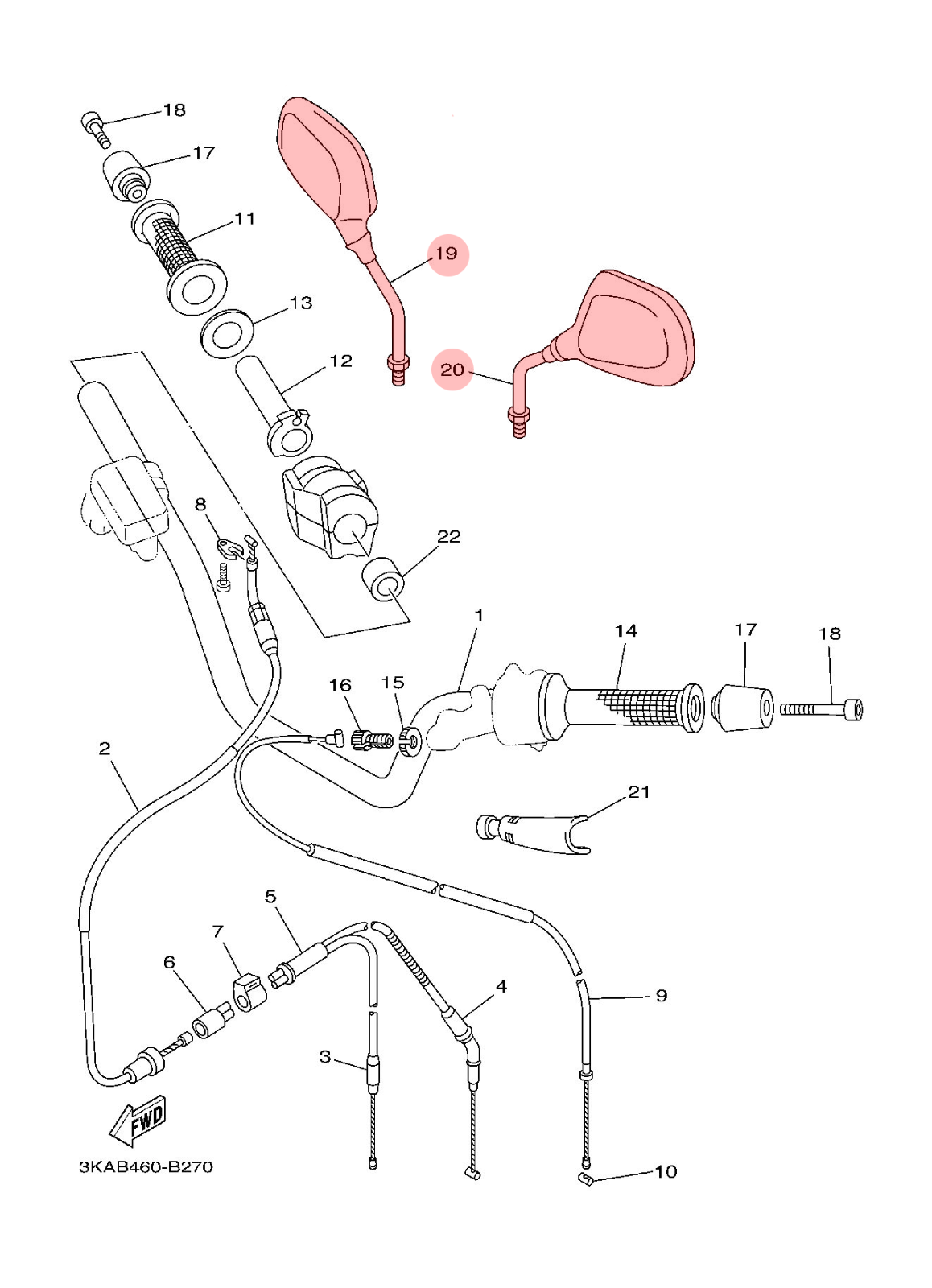 Yamaha RX115 RX135 Rear Mirror Assy (L/R) 5BP-F6280-01 & 5BP-F6290-01 ...