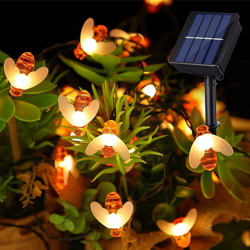 Solar Bee String Lights Outdoor Waterproof 50 LEDs 8 Modes Honeybee ...
