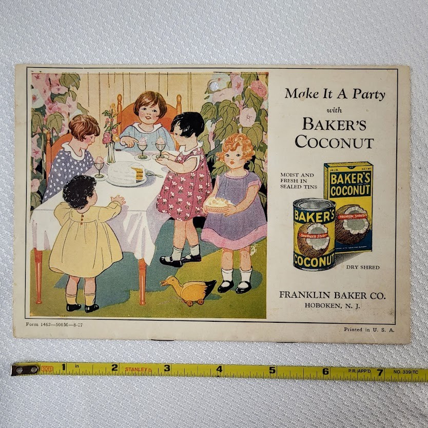 1928 *VINTAGE* Calendar Baker's Coconut Franklin Baker Hoboken NJ ...