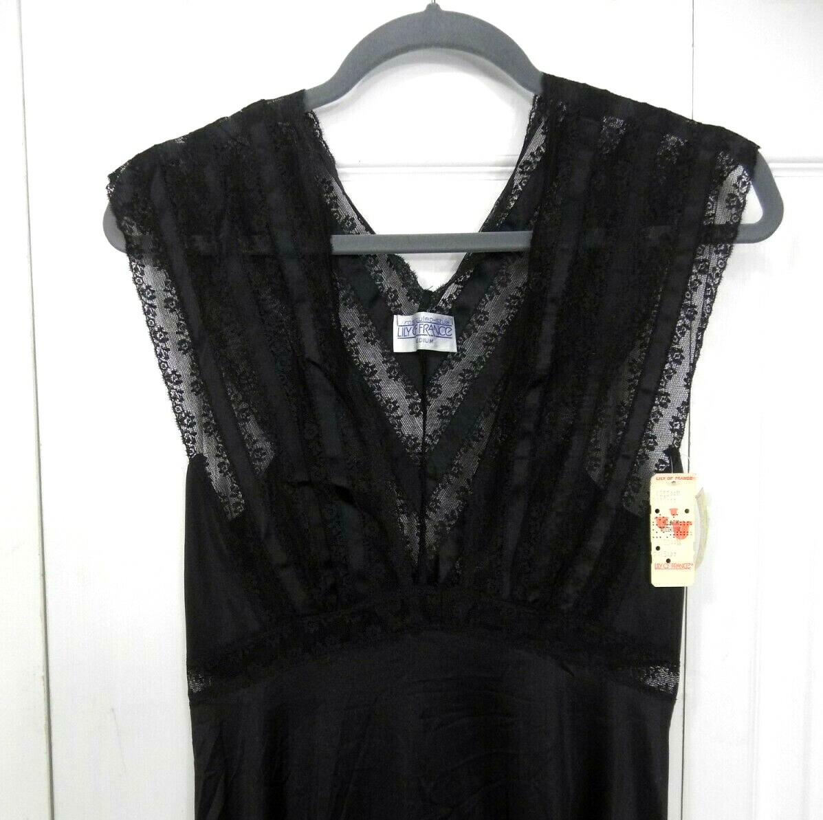 Lily Of France M Vintage Sheer Plunge Black Lace Nightgown Long Rosa ...