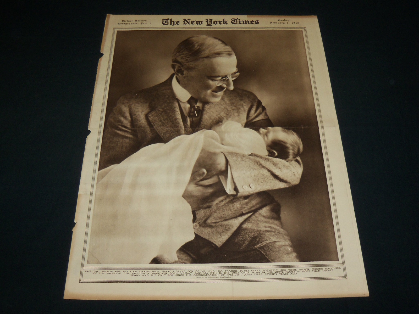 1915 FEBRUARY 7 NEW YORK TIMES ROTO PICTURE SECTION - WILSON & GRANDSON ...