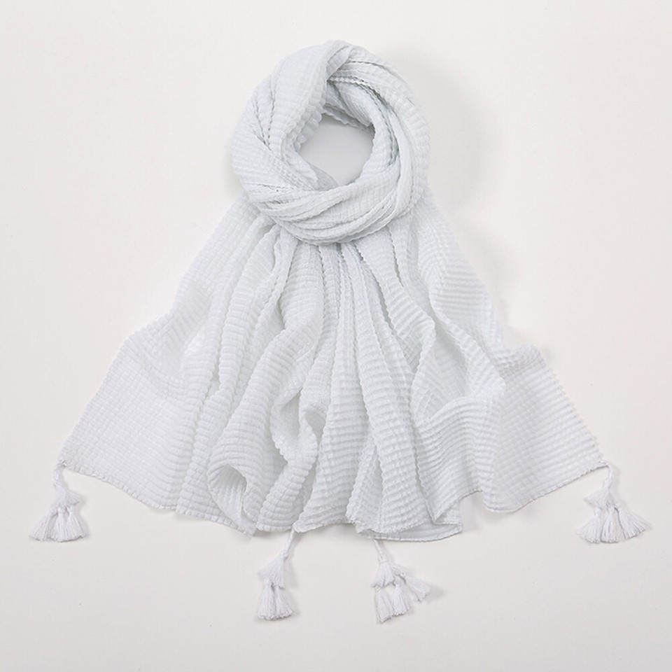 Women's Tassel Plaid Scarf Solid Color Muslim Shawls Hijabs Crinkle ...