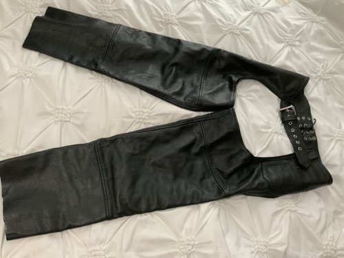 FMC Leather Motorcycle Chaps Size Large Snap/Zip Legs Adjustable Waist ...