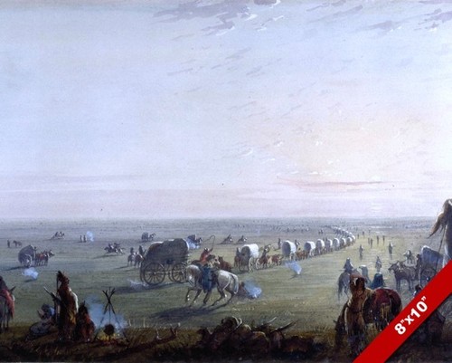 AMERICAN PIONEER WAGON TRAIN HEADING WEST PAINTING ART REAL CANVAS ...