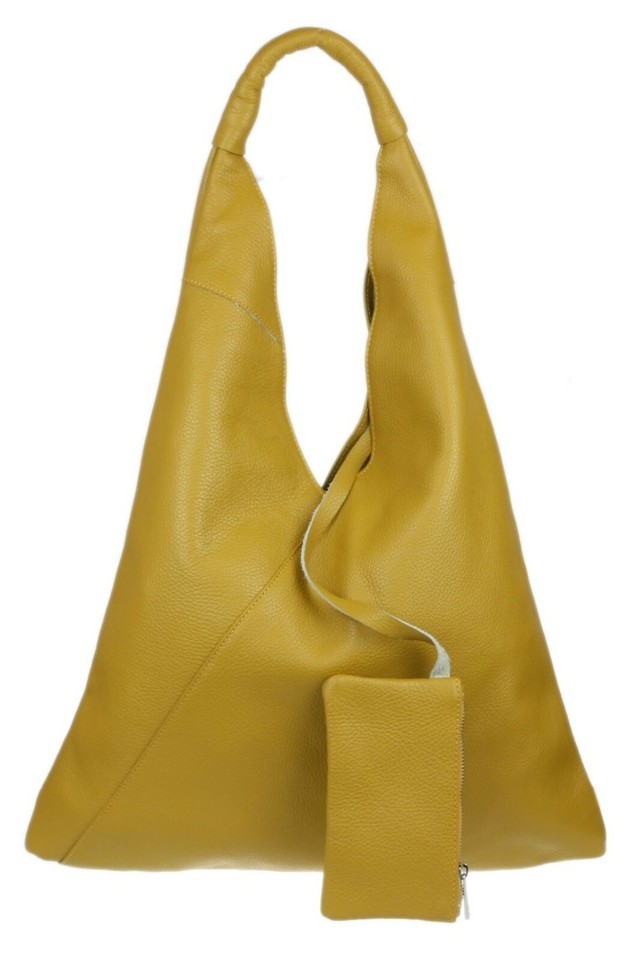 Italian Real Leather Handbag V Shape Top Interior Pocket String ...