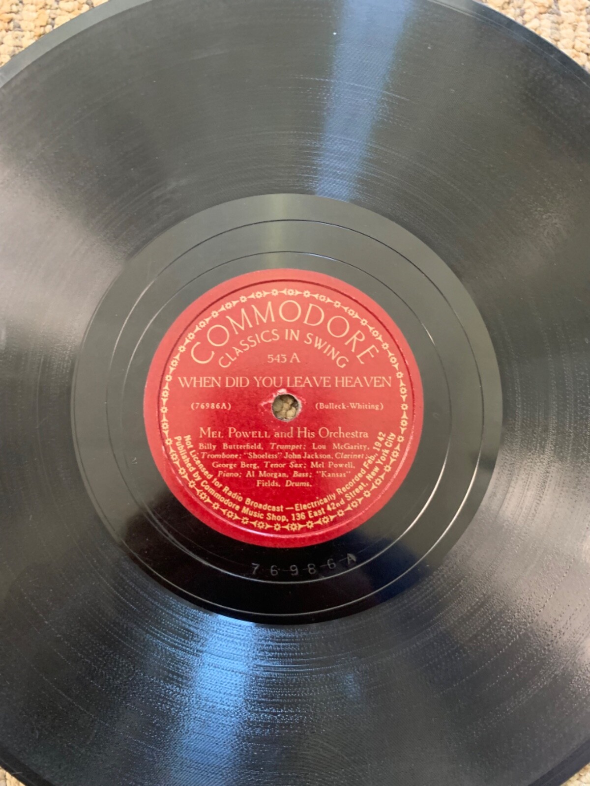 MEL POWELL WHEN DID YOU LEAVE HEAVEN COMMODORE LABEL 78 RPM RECORD VG ...