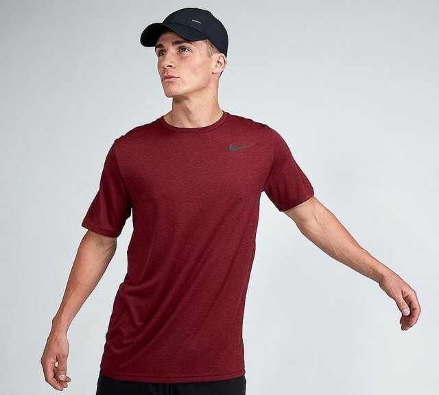 Nike Men's Dry Dri-Fit Black Swoosh Red Maroon Tall Gym Performance T ...