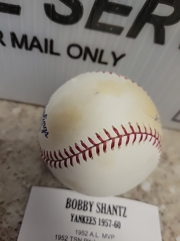 BOBBY SHANTZ 3 SIGNED AUTOGRAPHED OML BASEBALL! Yankees! MVP! TRISTAR ...