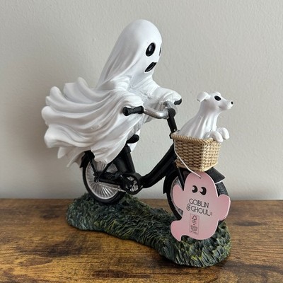 New Goblin & Ghoul Ghost Riding Bicycle Ghost Dog Statue Figurine ...