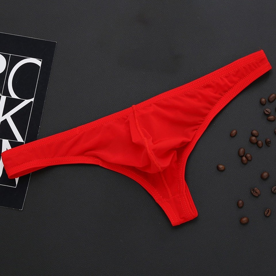 Breathable Men's Sheer Bulge Pouch G String Thong Briefs Low Rise Style ...