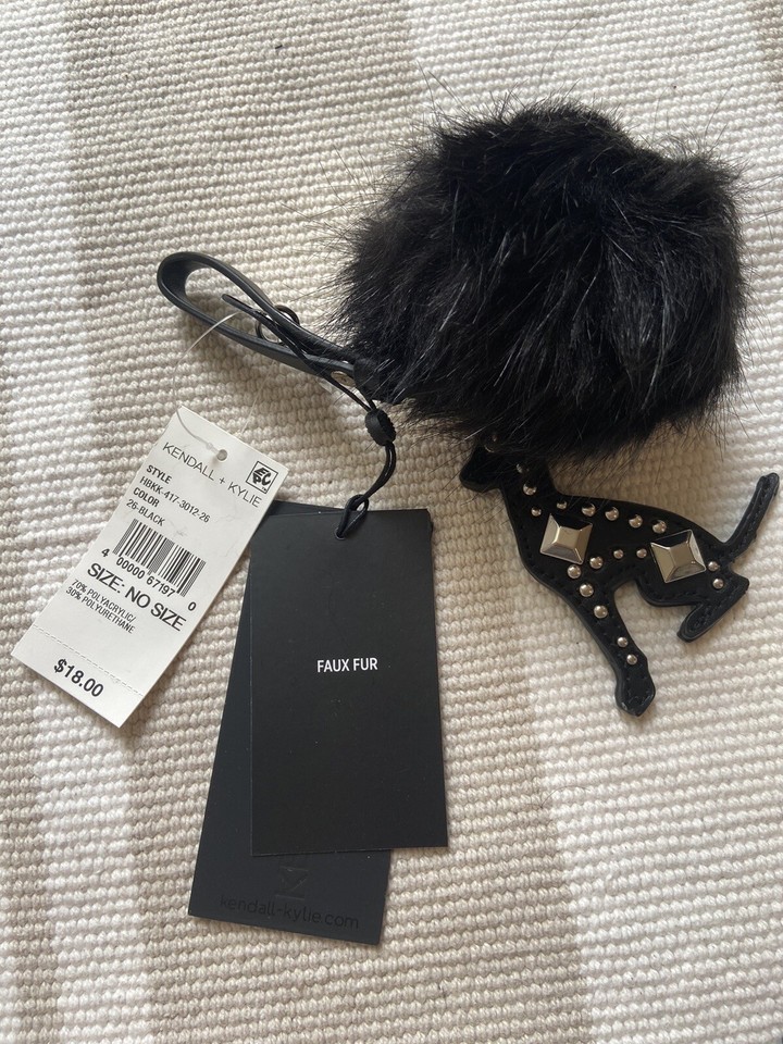 NWT Kendal And Kylie Black Fuzzy Dog Keychain Purse Charm Accessory ...