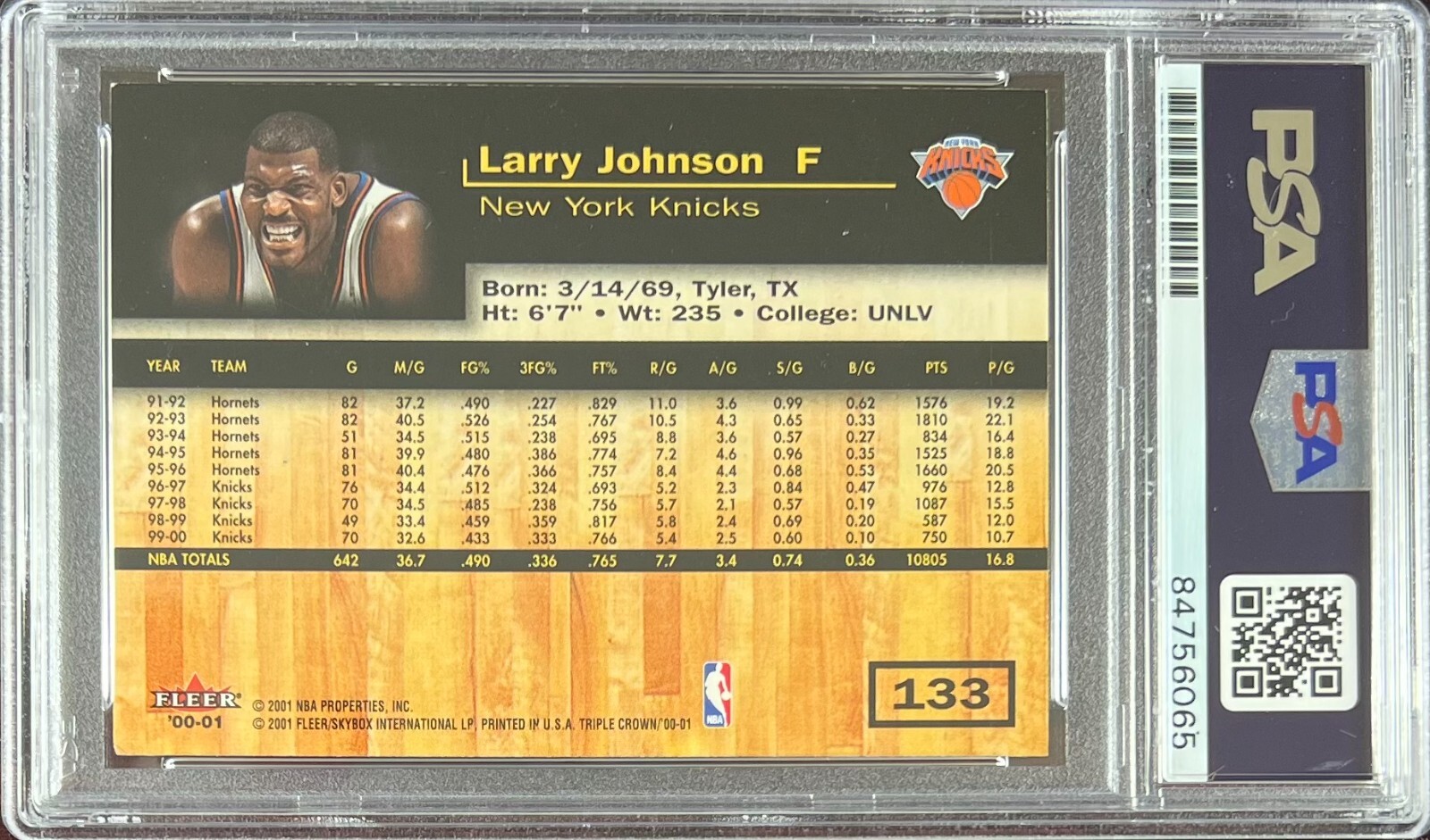 Larry Johnson auto 2001 Fleer #133 card New York Knicks PSA ...