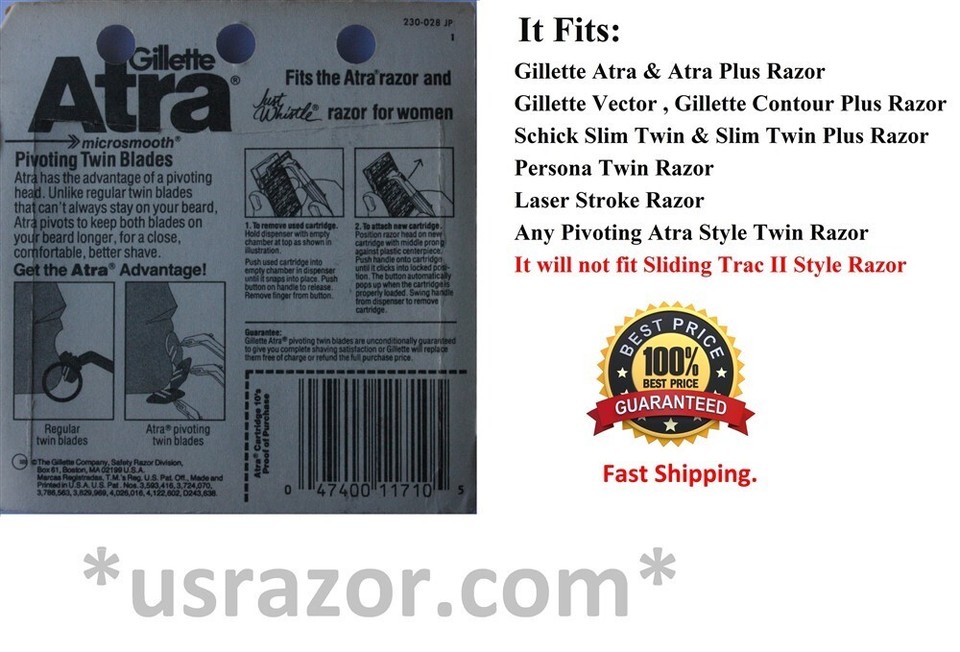 10 GILLETTE ATRA Razor BLADES Refill Cartridges No Lubricant Strip USA ...