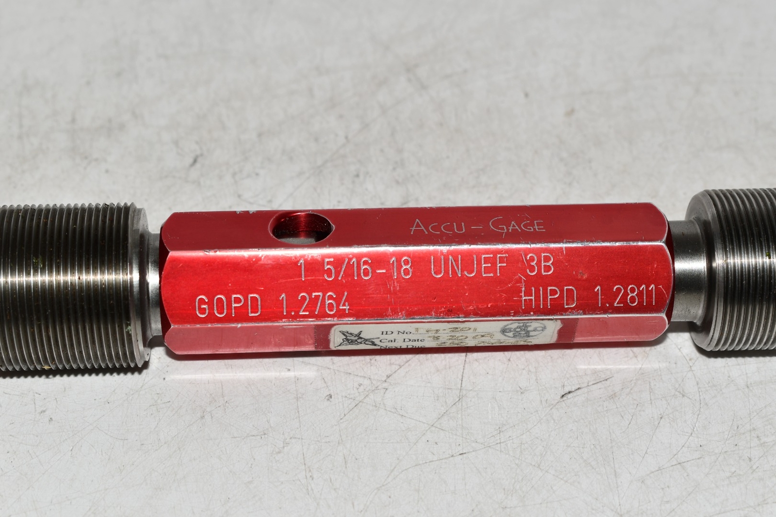 Accu-Gage 1-5/16-18 UNJEF-3B Thread Plug Gage Go PD 1.2764 No GO 1.2811 ...