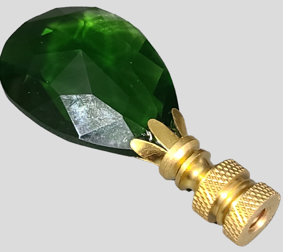 Stunning Emerald Green Crystal Prism Lamp Finial Brass Base 3 " High # ...