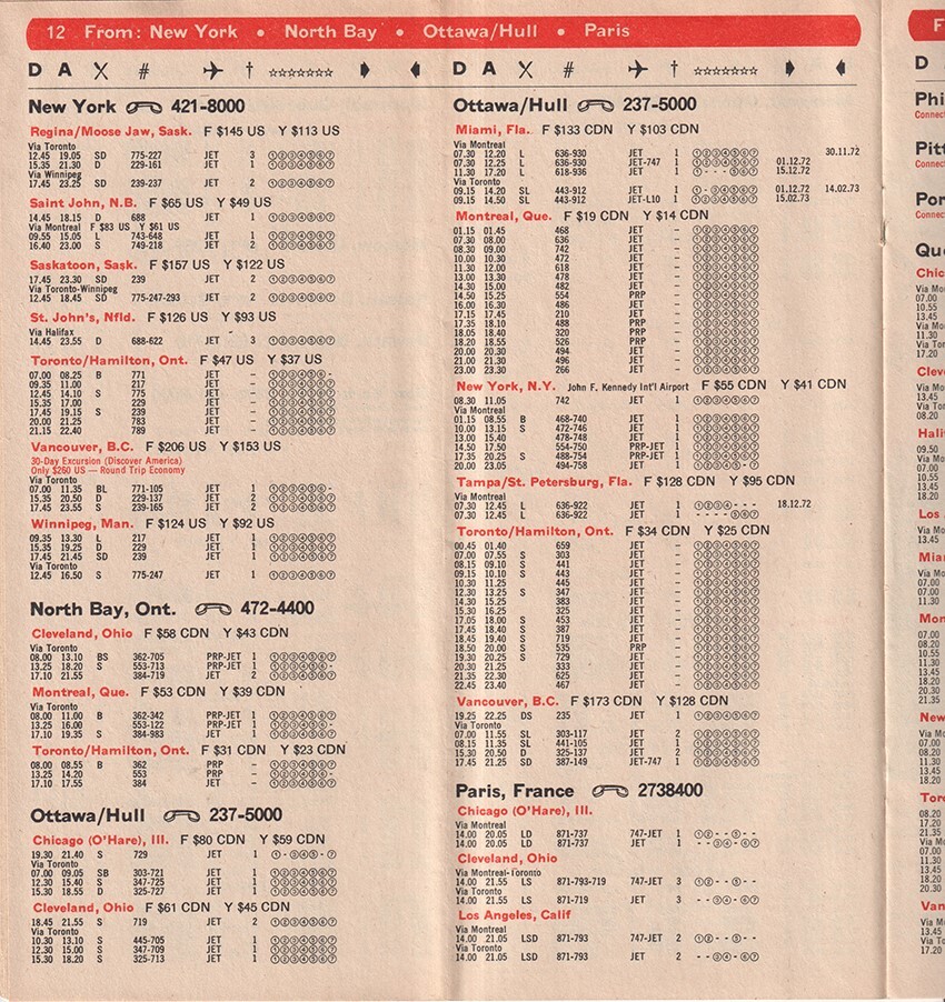 Air Canada timetable 1972/10/29 regional for US | eBay