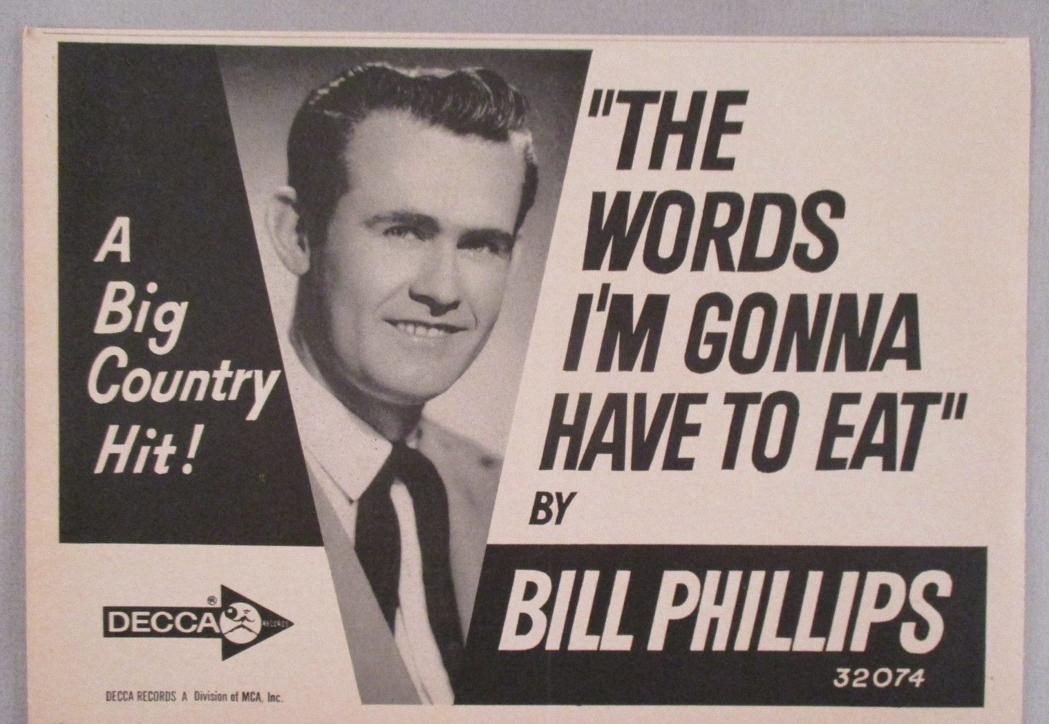 Bill Phillips PRINT AD - 1967 ~~ "The Words I'm Gonna Have To Eat" | eBay