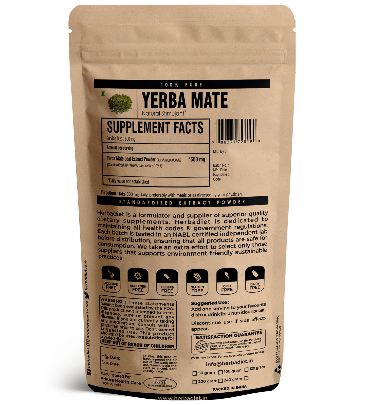 Yerba Mate Extract Powder 10:1 Stimulant Energy Booster Fat Burn Immune ...