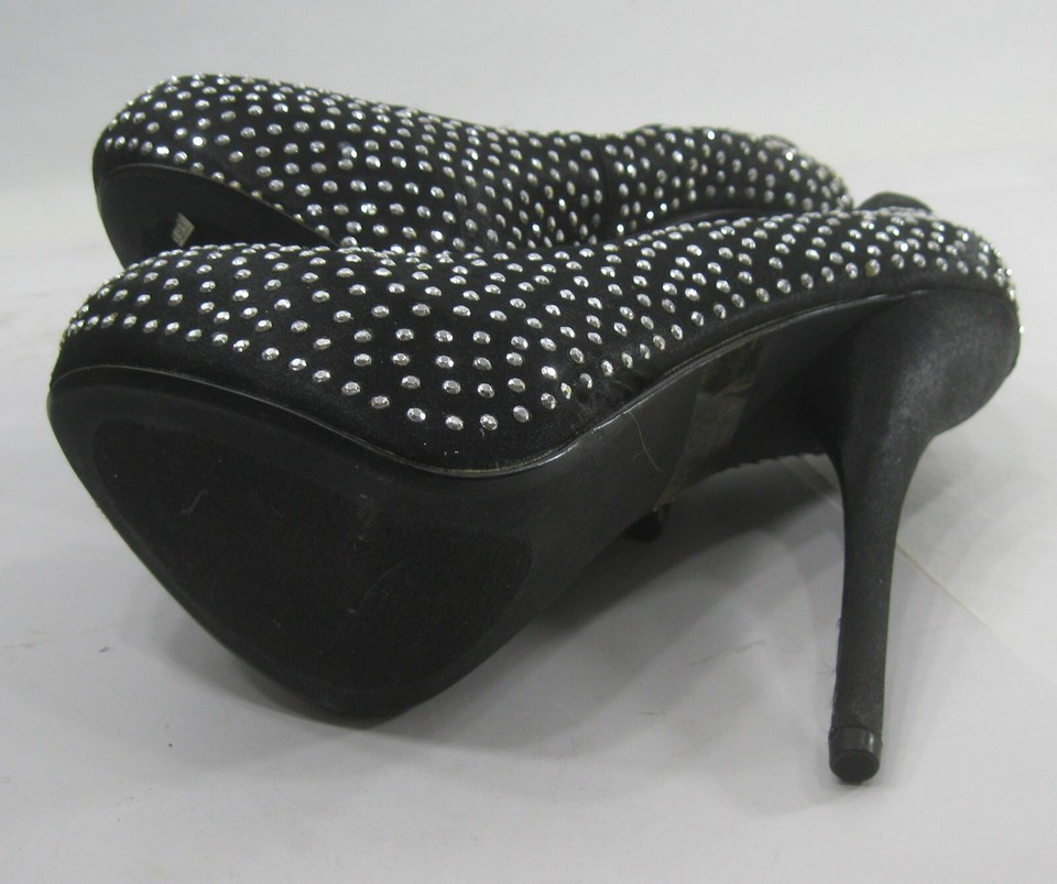 Black SATIN /Stones 6"Stiletto Heel round toe 1.5"PLATFORM Shoes Women ...