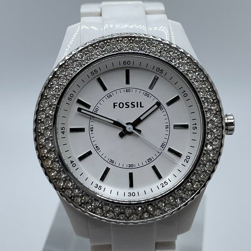 Fossil Stella Watch Womens 37mm White Case Band Dial Gem Set Dial ES ...