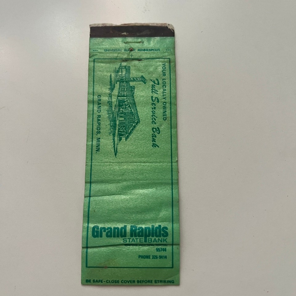 Grand Rapids State Bank Full Service Bank MN Vintage Matchbook Cover ...