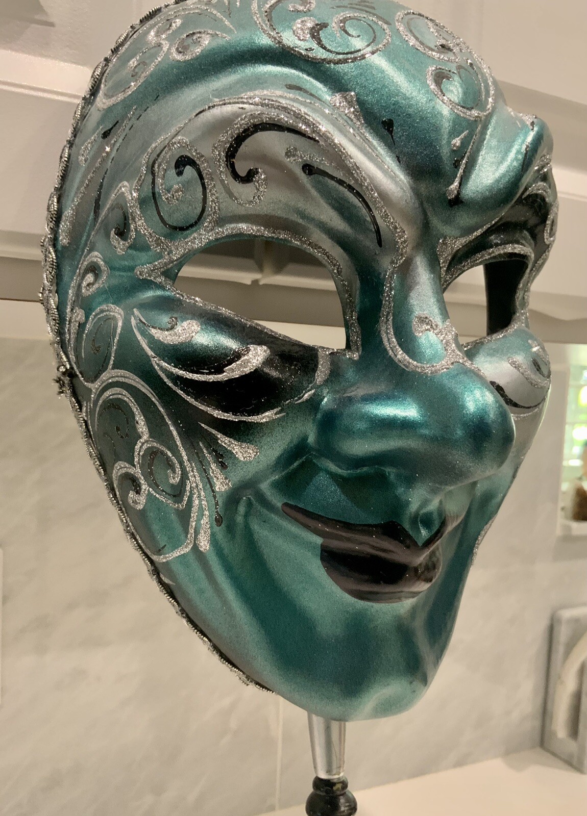 Masquerade Green Mask Hand Painted In Italy - Gem