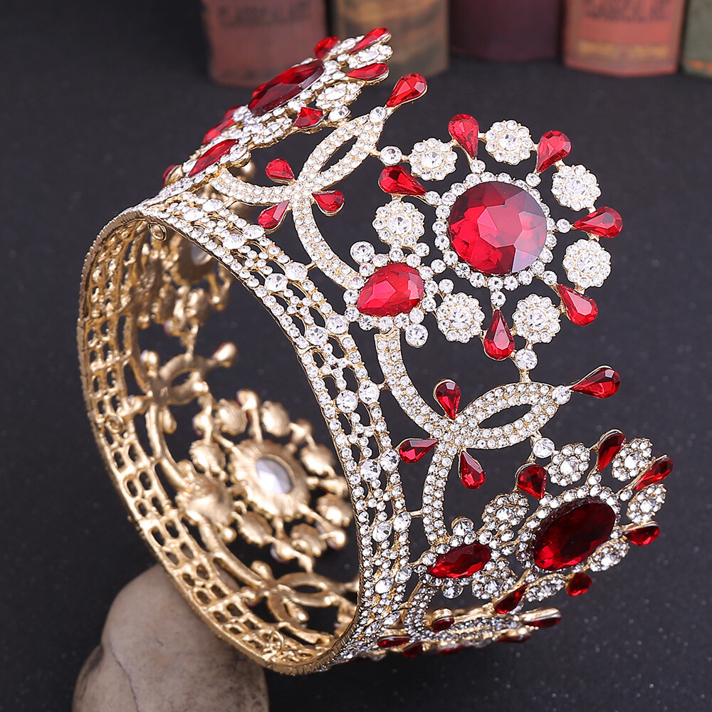 Large Crystal Gold Queen Queen Round Crown Wedding Prom Queen Princess ...