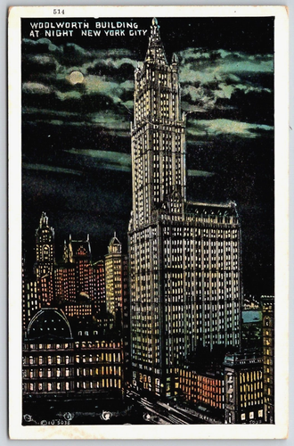 Vintage Postcard - Woolworth Building at Night - New York City - NY | eBay