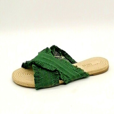 Crevo Womens Sandals Monroe Frayed Slide Green Fabric Flat Heel 7M NEW ...