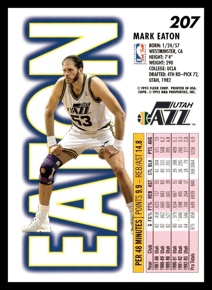 1993-94 Fleer #207 Mark Eaton Utah Jazz Basketball Card | eBay