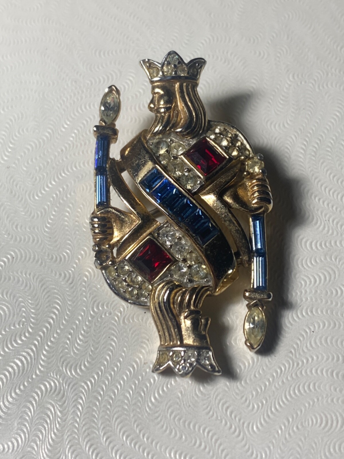 Rare Vintage Trifari King Of Diamonds Card Brooch - Gem