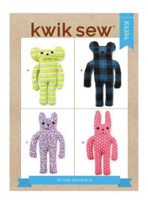 SIMPLICITY Sewing Pattern 4384 Kwik Sew Plush Toy Bunny, Cat, Bears ...