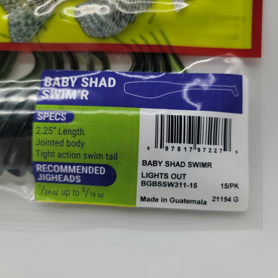 Bobby Garland Crappie Baits 2.25" Baby Shad Swim'R 4 Pcks of 15pcs Soft ...