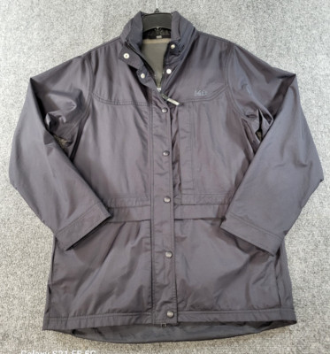 REI Elements Rain Jacket Women M Navy Full Zip Packable Hoodie Nylon ...
