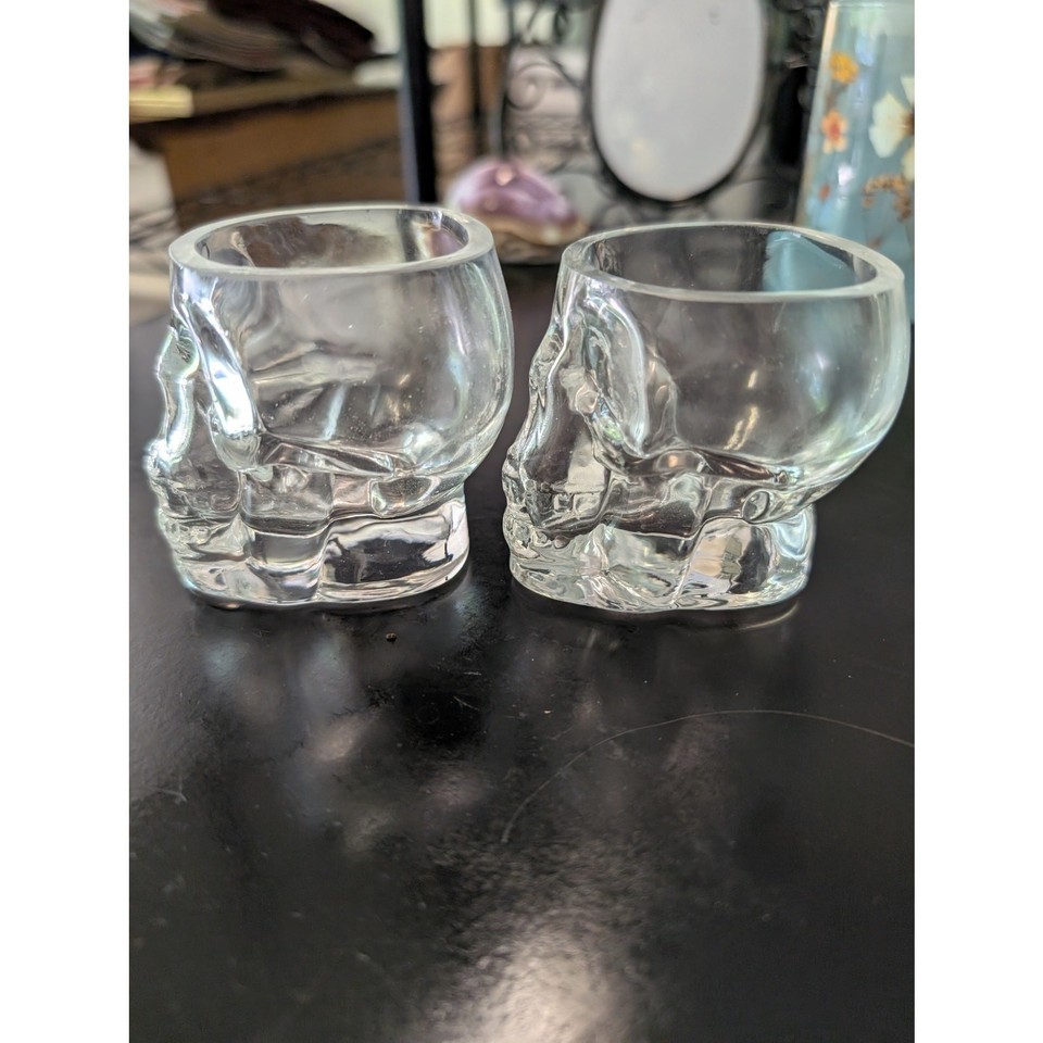 Skull Shot Glasses Set of 2 Clear Glass Spooky Halloween Barware | eBay