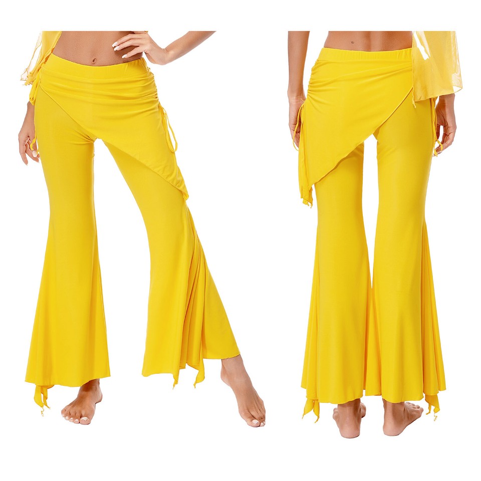Womens Bottoms Wide Leg Belly Dance Elastic Waistband Pants Solid Color ...