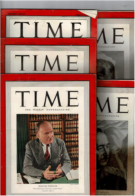 LOT OF 5 VINTAGE TIME MAGAZINES 3 FROM 1941 TWO FROM 1940 ONE FROM 1939 ...