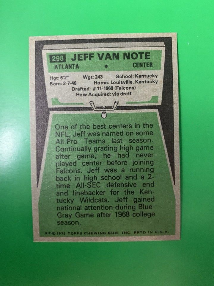 1975 Topps Jeff Van Note RC Atlanta Falcons #298 | eBay