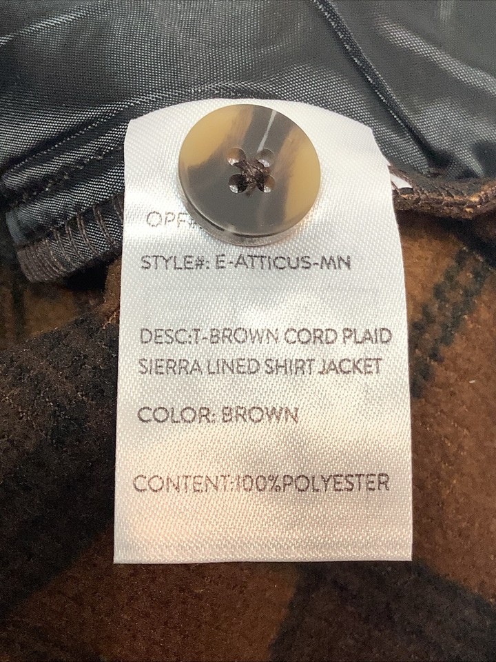 Outlander by Craft+Flow Brown Corduroy Button Plaid Lined Shirt/Jacket ...