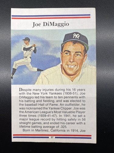 1981-True Value Booklet Card. Joe DiMaggio #57.All-Time Great Sports ...